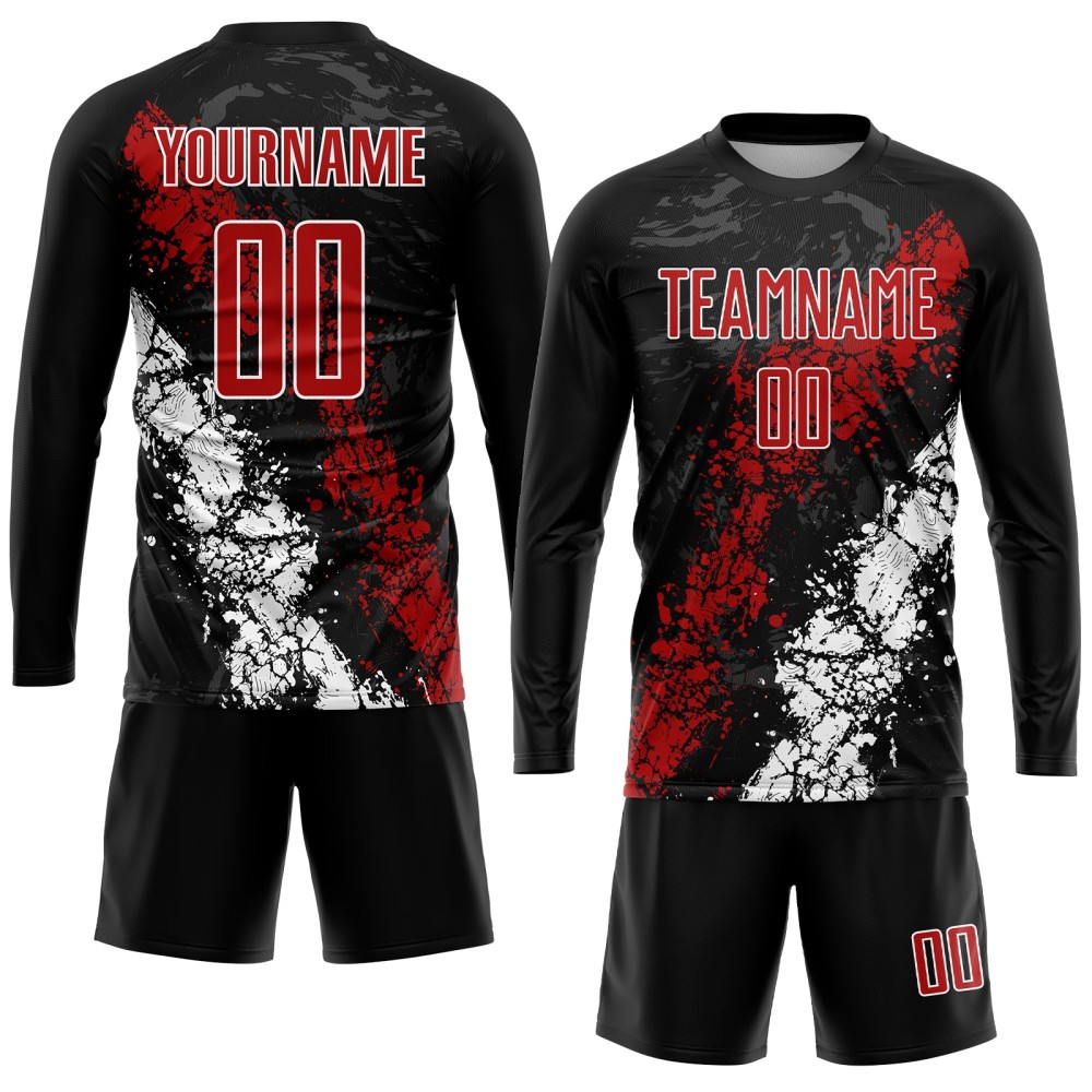 Jersey Red-White Custom Uniform Black Soccer Sublimation